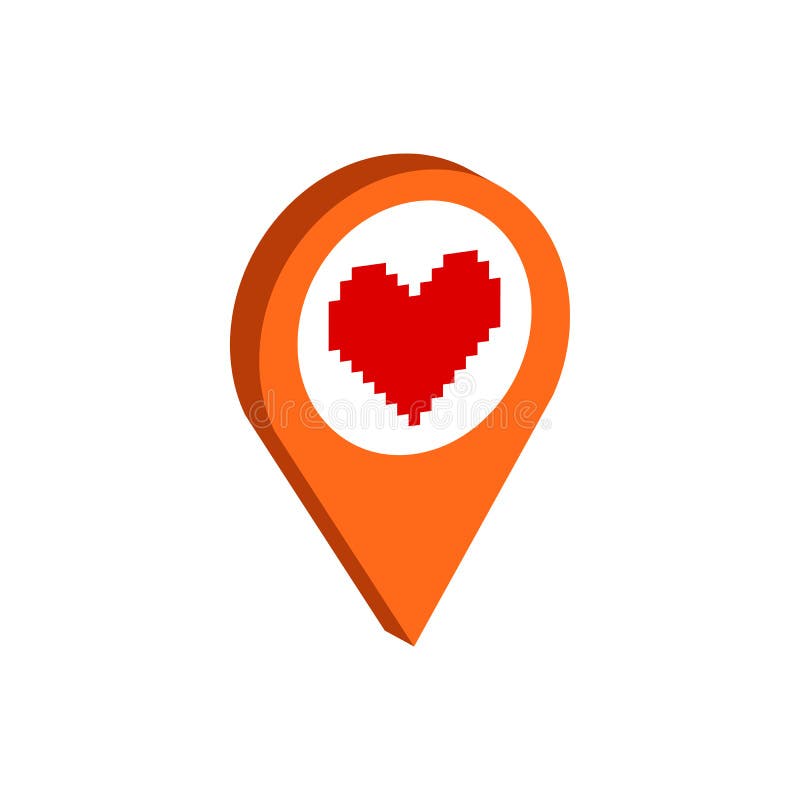 Map Pointer with Heart Symbol. Flat Isometric Icon or Logo Stock Vector ...
