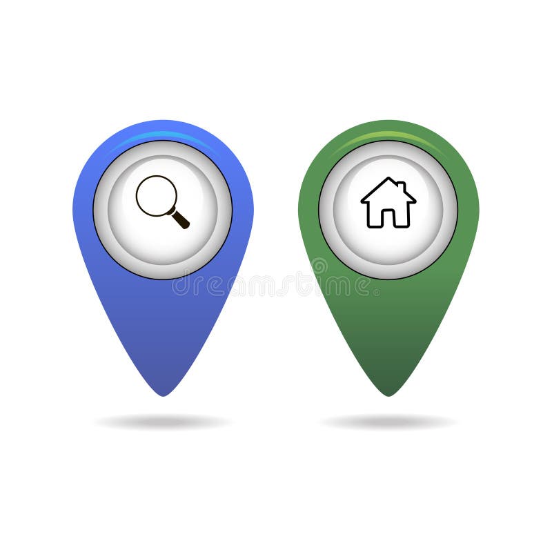 Map Pointer with Loupe and Home Icons. Vector Illustration. Stock Vector - Illustration of flat ...