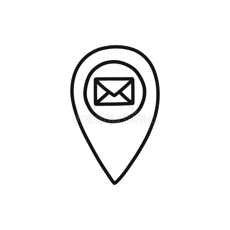 Map Pointer Mail Doodle Icon, Vector Line Illustration Stock ...