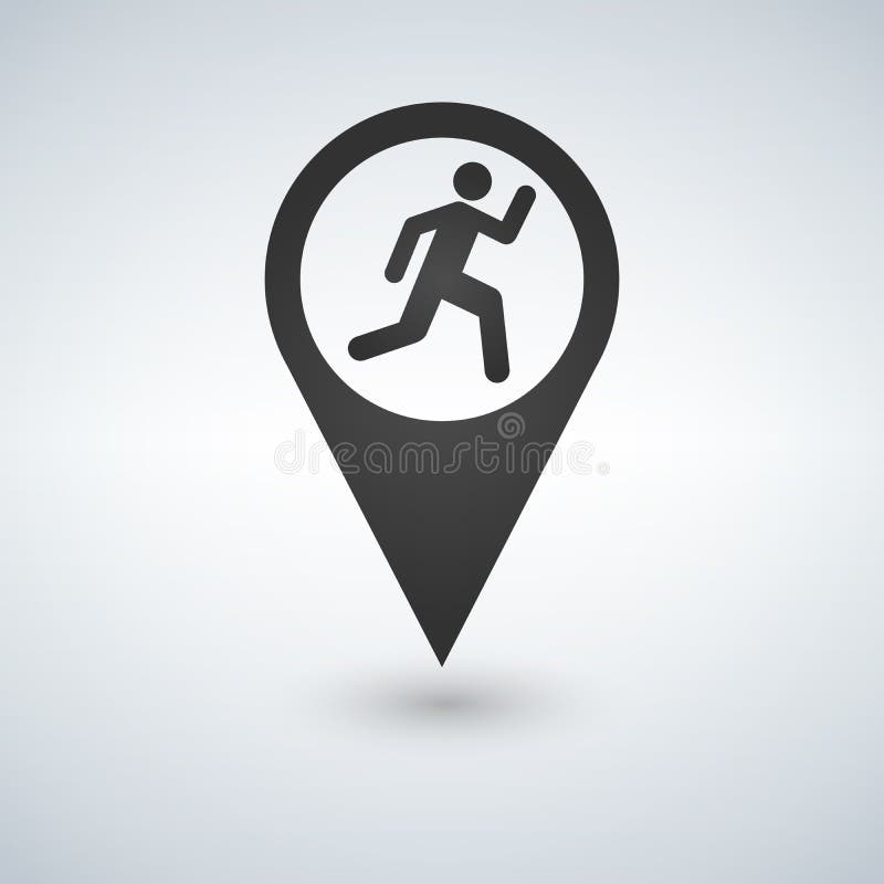 Map Pointer. Man Running Icon. Flat Design Style. Stock Illustration ...