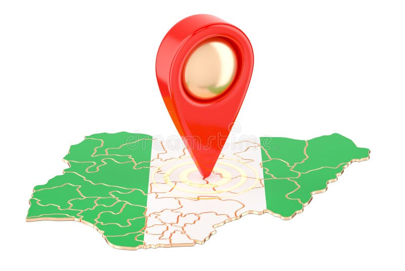 Map Pointer on the Map of Nigeria, 3D Rendering Stock Illustration ...