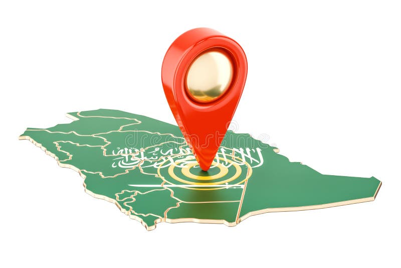 Map Pointer on the Map of Saudi Arabia, 3D Rendering Stock Illustration ...