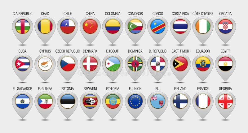 Map Pointer or Marker with Flags Design Template Stock Vector - Illustration of internet, arms ...