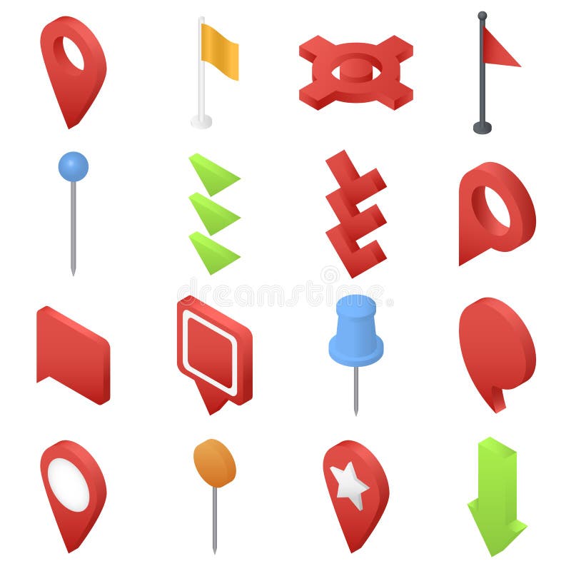 Map Pointer Pin Arrow Icons Set, Isometric Style Stock Illustration ... Map Pointer Pin Arrow Icons Set, Isometric Style Stock Illustration ...
