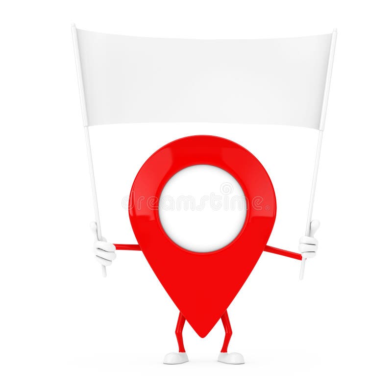 Map Pointer Pin Character Mascot and Empty White Blank Banner with Free ...