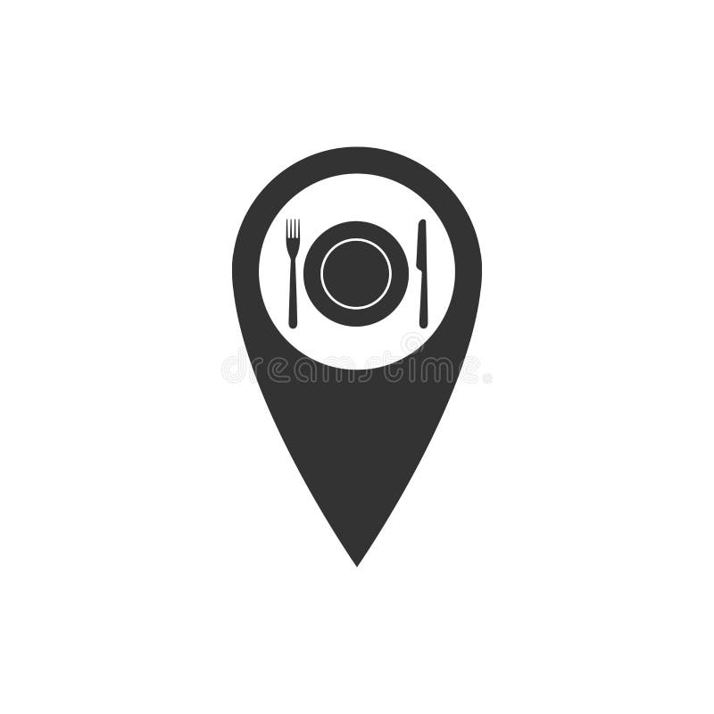 Map Pointer with Restaurant and Cutlery, Dish, Fork, Knife Icon ...
