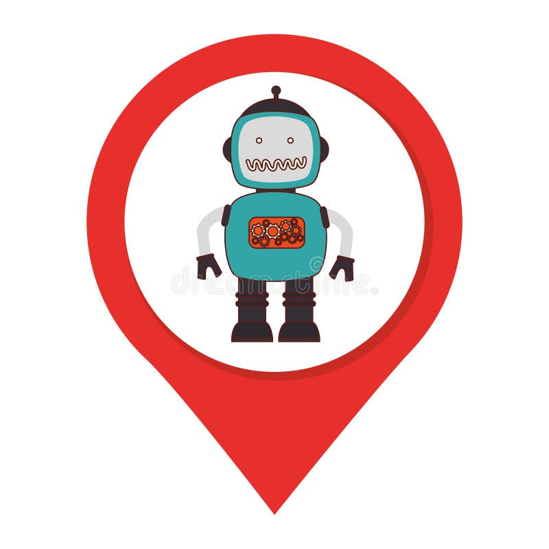 Map Pointer Silhouette with Robot Inside Stock Vector - Illustration of ...