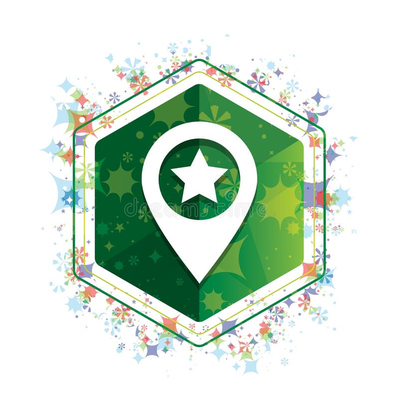 Map Pointer Star Icon Floral Plants Pattern Green Hexagon Button Stock ...