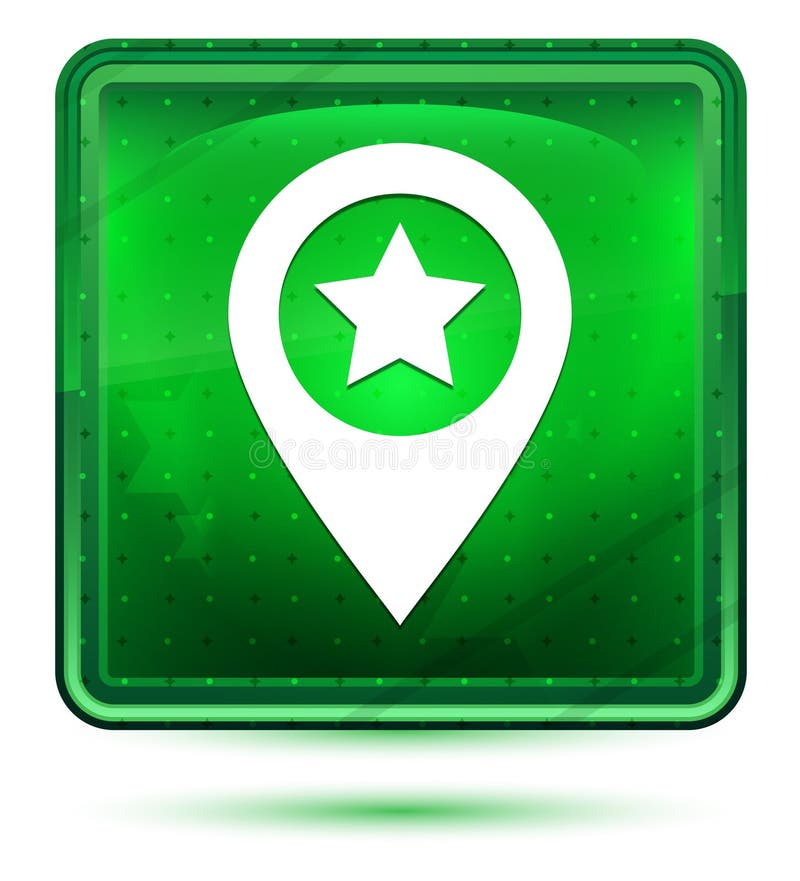 Map Pointer Star Icon Neon Light Green Square Button Stock Illustration ...