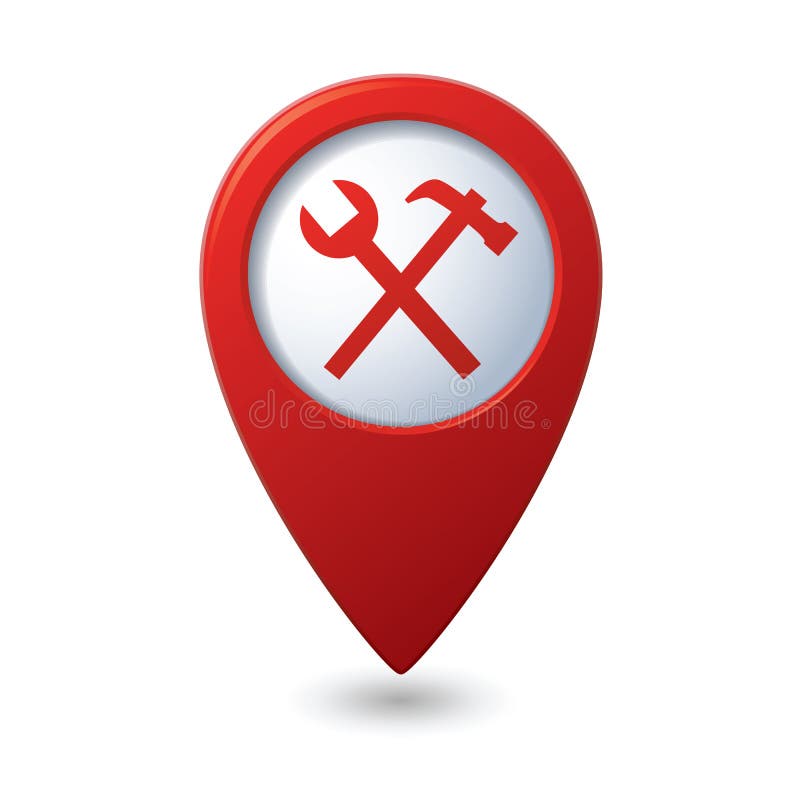 Map Pointer with Tools Icon Stock Vector - Illustration of build ...