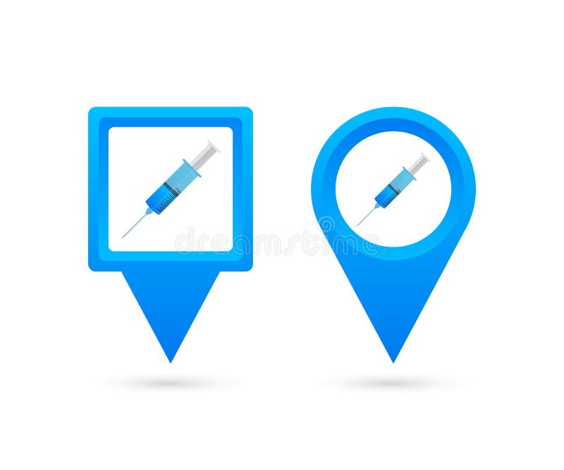 Map Pointer with Vaccine. Pin Point Syringe. Vector Stock Illustration ...