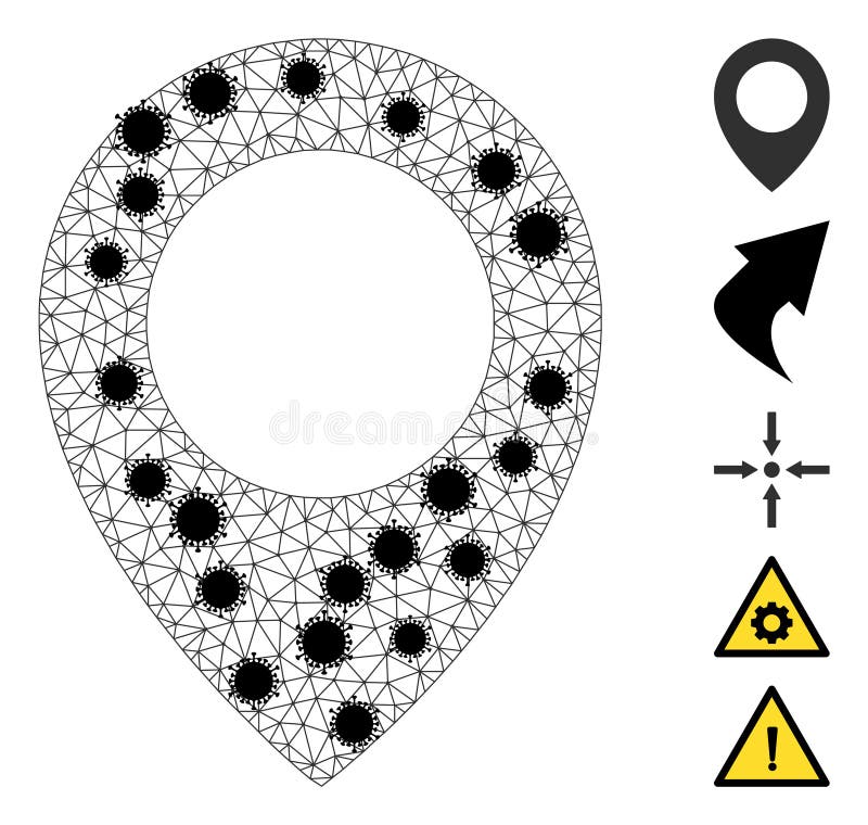 Map Pointer Wireframe Mesh Icon with Virus Elements Stock Vector ...