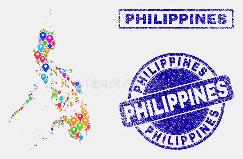 Map Pointers Collage of Philippines Map and Distress Stamps Stock ...