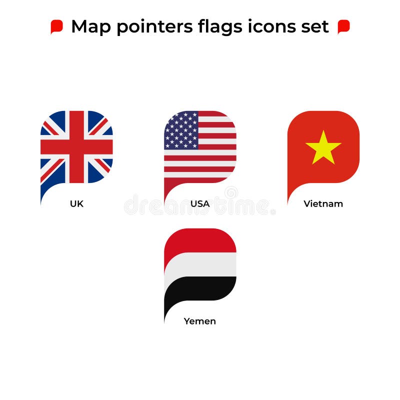 Map Pointers Flags Icons Set. Flag Icon in Simple Rectangular Pointer ...