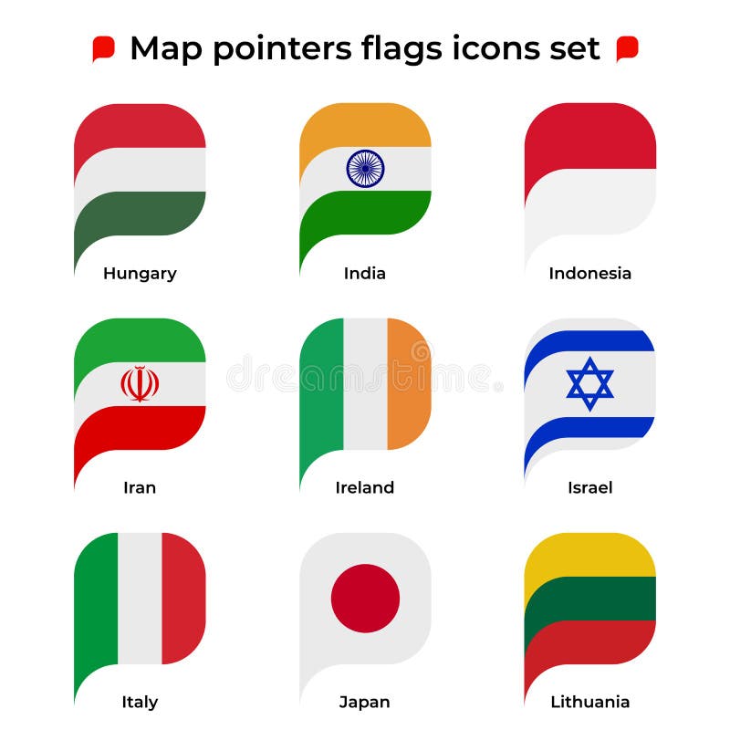 Map Pointers Flags Icons Set. Flag Icon in Simple Rectangular Pointer ...