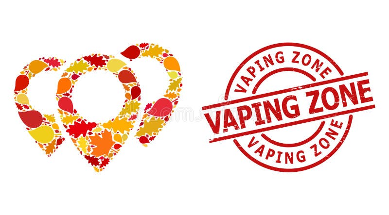 Grunge Vaping Zone Seal and Map Pointers Autumn Collage Icon with Fall ...