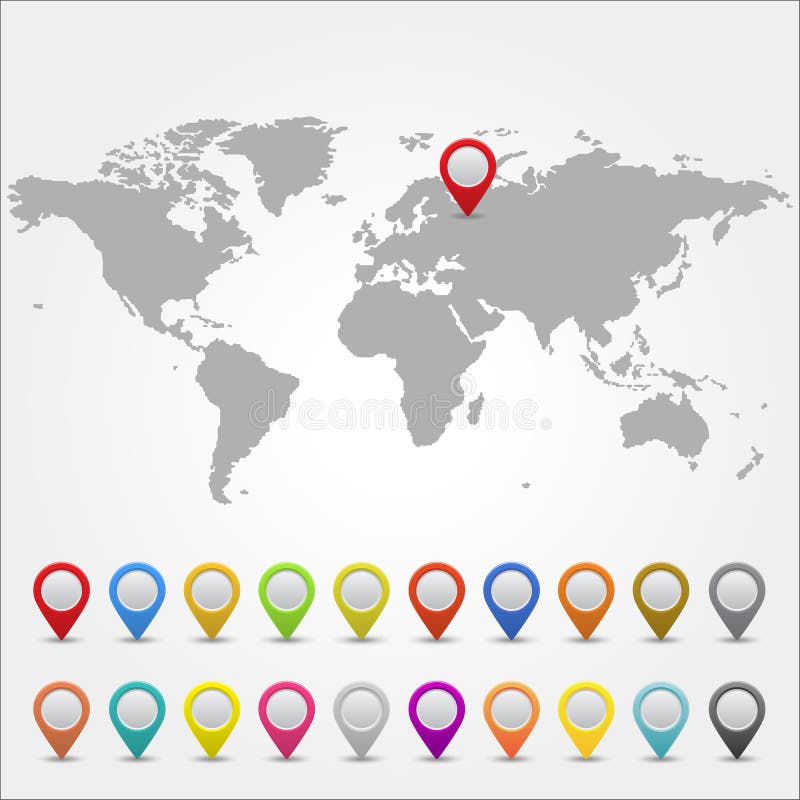 Map Pointers with World Map Stock Vector - Illustration of circles ...