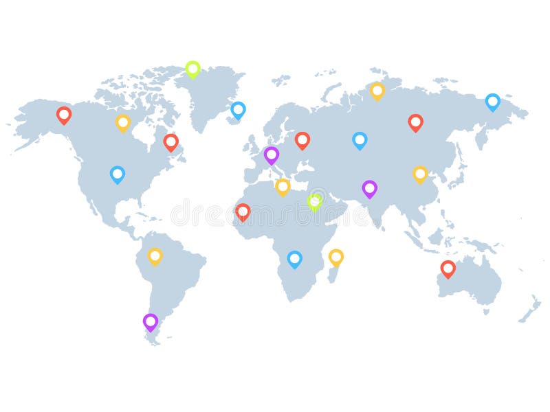 Map Pointers with World Map, Earth Vector Icon Illustration, Location ... Map Pointers with World Map, Earth Vector Icon Illustration, Location ...
