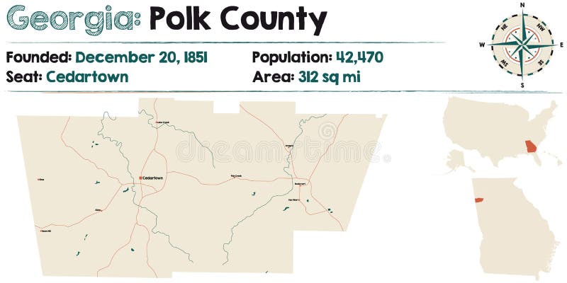 Map of Polk County in Florida Stock Vector - Illustration of american ...