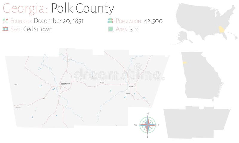 Map of Polk County in Georgia Stock Vector - Illustration of nation ...