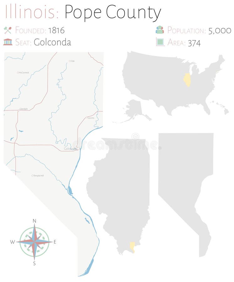 Map of Pope County in Illinois Stock Vector - Illustration of highway ...