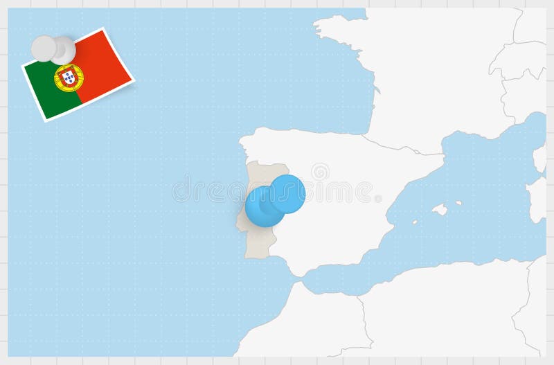 Map of Portugal with a Pinned Blue Pin. Pinned Flag of Portugal Stock ...