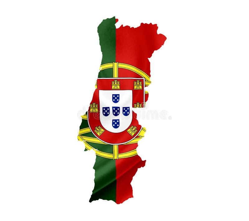 Map of Portugal with Waving Flag Isolated on White Stock Photo - Image ...