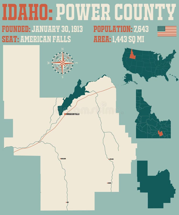 Map of Power County in Idaho Stock Vector - Illustration of falls, sign ...