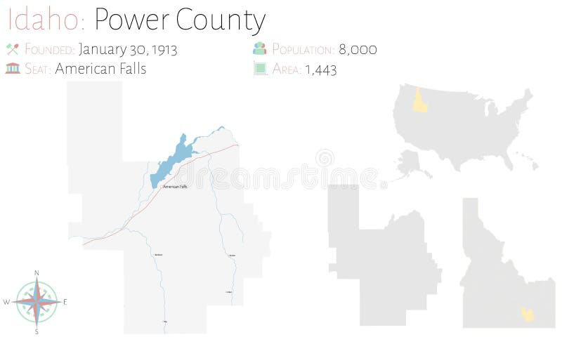 Map of Power County in Idaho Stock Vector - Illustration of rivers ...