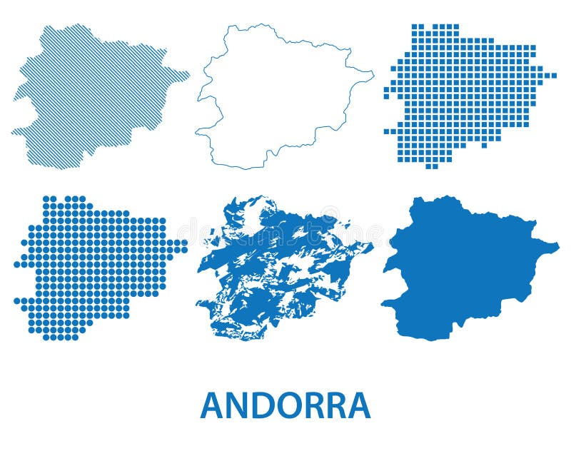 Map of Principality of Andorra - Vector Set of Silhouettes in Different ...
