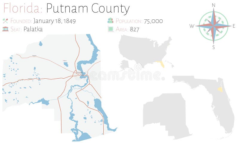 Map of Putnam County in Florida Stock Vector - Illustration of ...