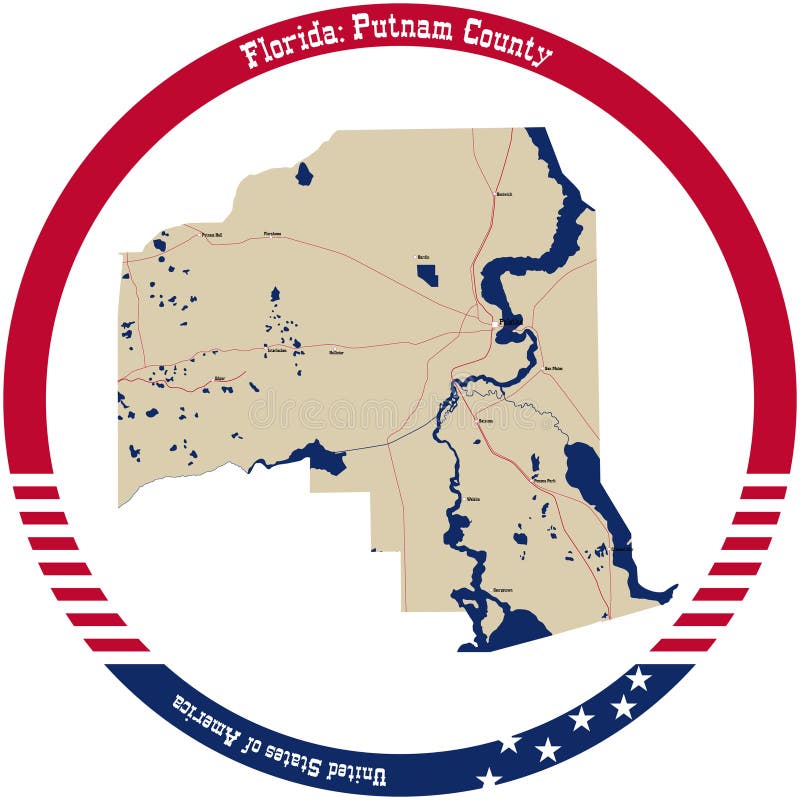 Map of Putnam County in Florida, USA. Stock Vector - Illustration of ...