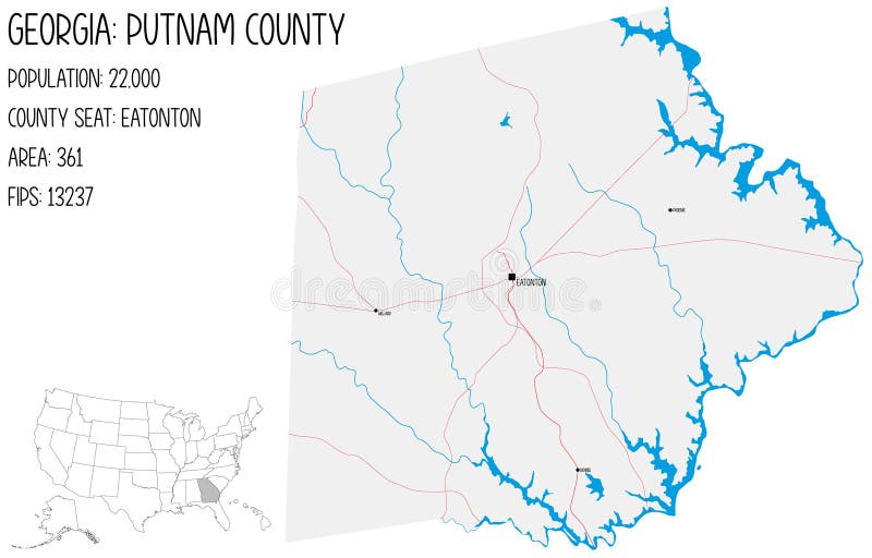 Map of Putnam County in Georgia, USA Stock Vector - Illustration of ...