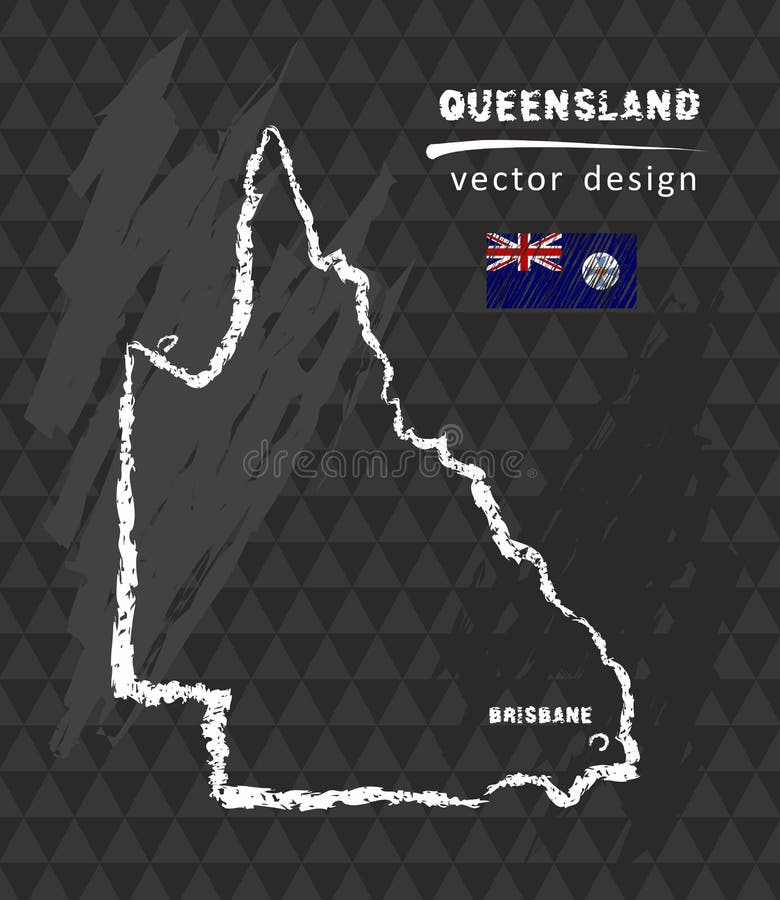 Map of Queensland, Chalk Sketch Vector Illustration Stock Vector ...
