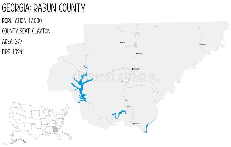 Map of Rabun County in Georgia, USA Stock Vector - Illustration of ...