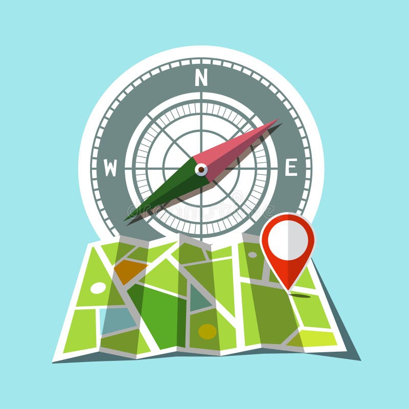 Map with Red Mark and Compass Icons Stock Vector - Illustration of east ...