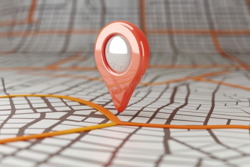 A Map with a Red Marker Indicates a Specific Location or Route Stock ...