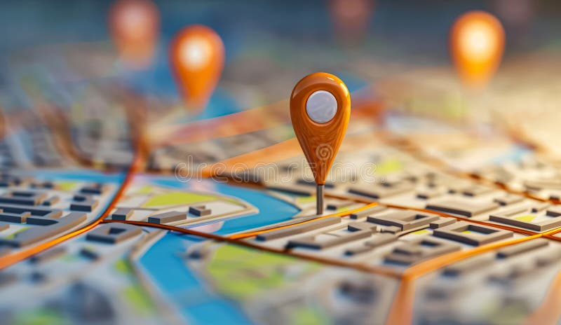 Map with a red pin on it stock illustration. Illustration of mark ...