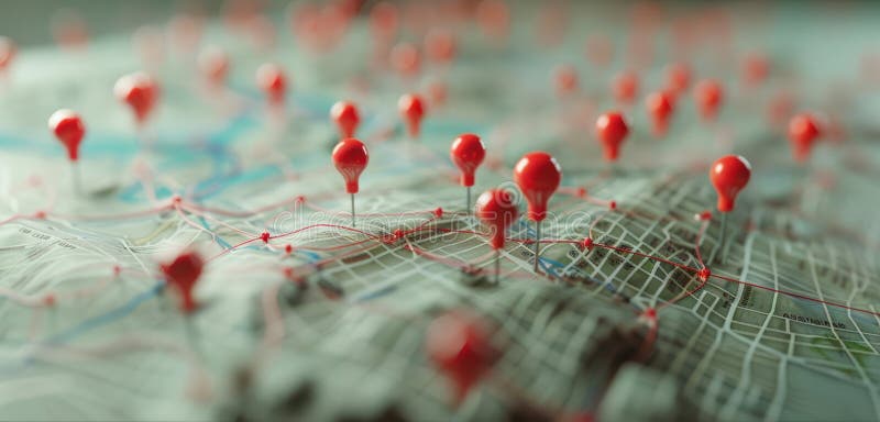 The Map with Red Pins. AI Generated Stock Illustration - Illustration ...