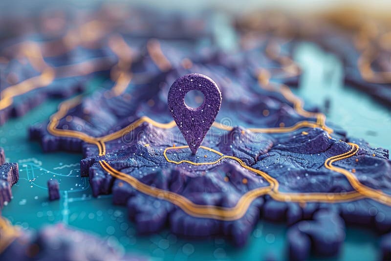 Map of a Region with a Purple Marker Pin on it Stock Illustration ...