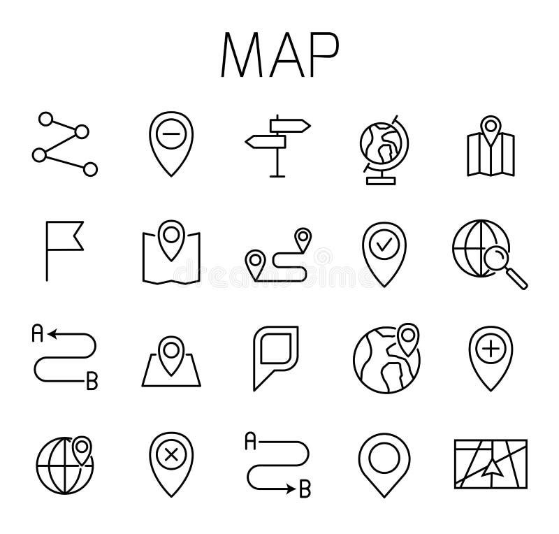 Map Related Vector Icon Set Stock Vector - Illustration of direction ...