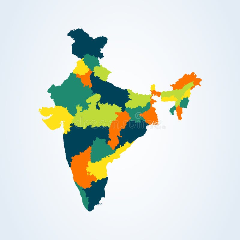 Map of the Republic of India with the States Colored Vector in Bright ...