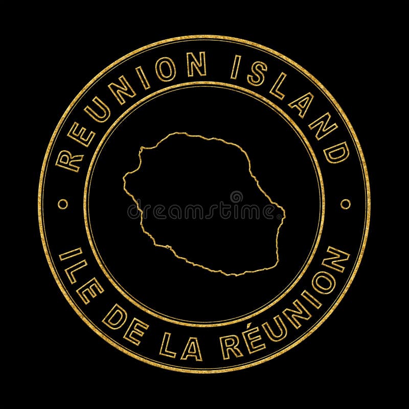 Map of Reunion, Golden Stamp Black Background Stock Illustration ...