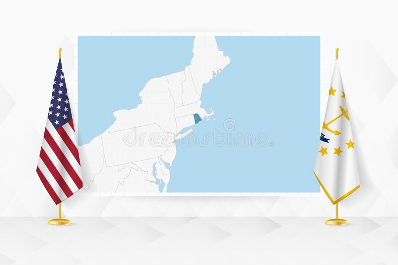 Rhode Island Map, Stylish Location Icon with Rhode Island Map and Flag ...