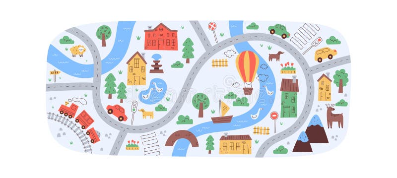 Map with Road and River Background Stock Vector - Illustration of river ...