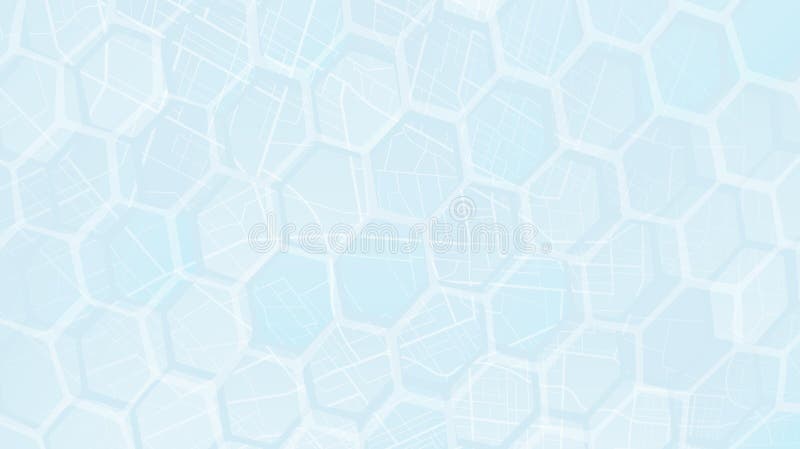 Map of Roads on a Hexagon Background. Map Light Blue Color, Covered in ...