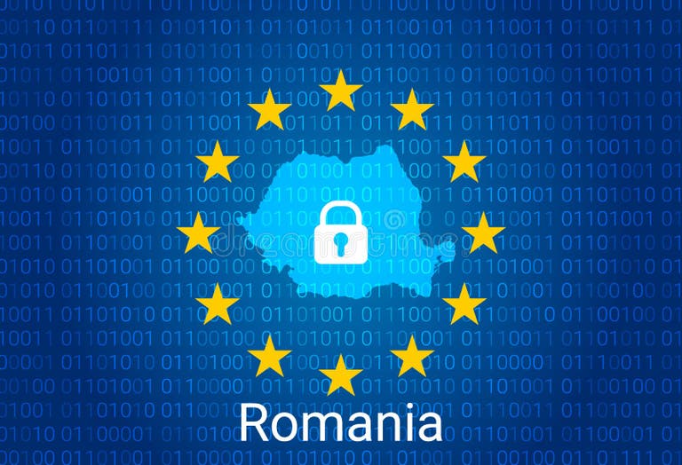 Map of Romania, with Lock and Binary Code Background. Europe Union ...