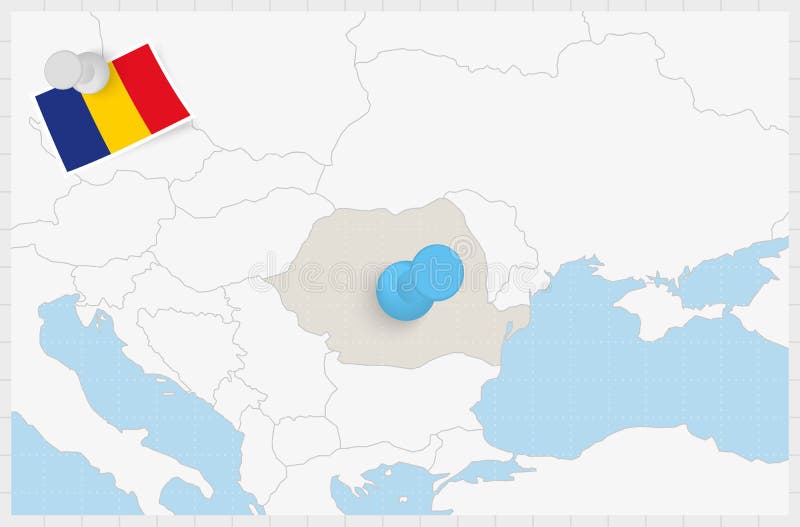 Map of Romania with a Pinned Blue Pin. Pinned Flag of Romania Stock ...
