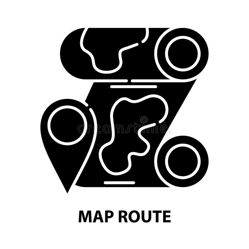 Map Route Icon, Black Vector Sign with Editable Strokes, Concept ...