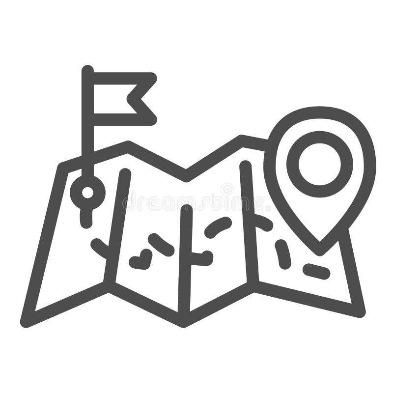 Map with Route from Pointer To Flag Line Icon, Navigation Concept ...